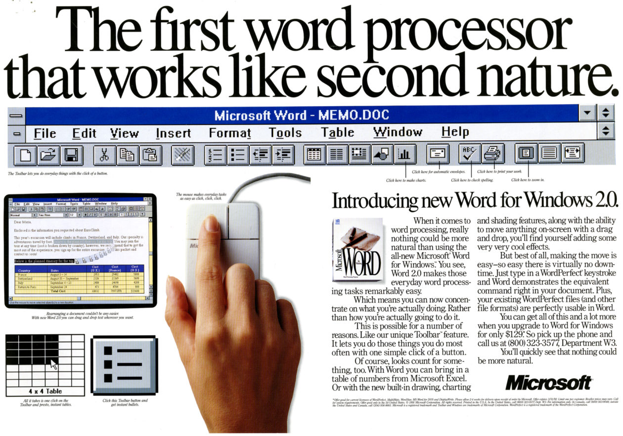 Word for Windows 2.0 Advertisement 1991 – 이바닥늬우스